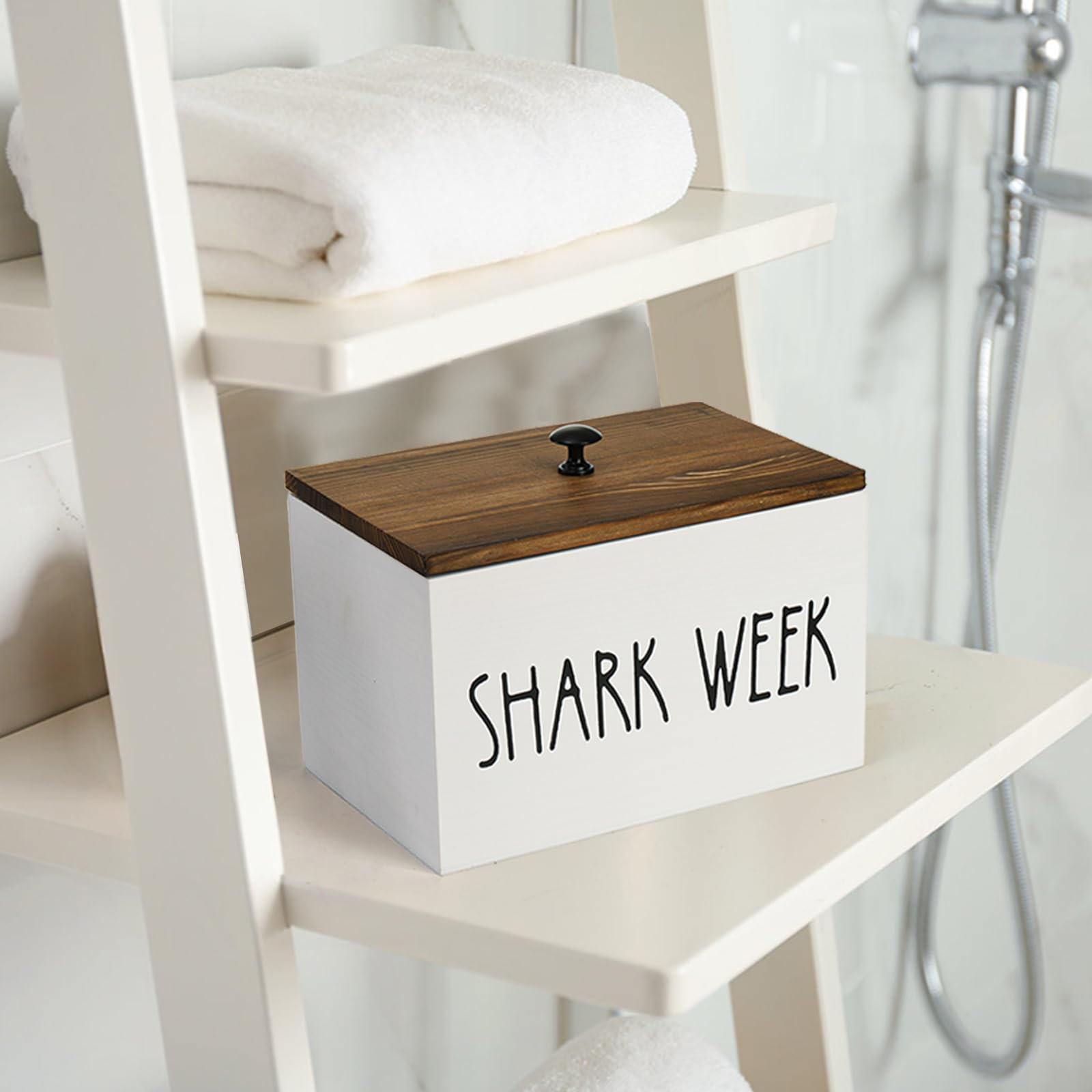 Hacaroa Tampon Holder for Bathroom, Shark Week Tampon Storage Organizer with Lid, Farmhouse Rustic Wood Pad Container Feminine Product Caddy Box for Bathroom Accessories, Movable Partition