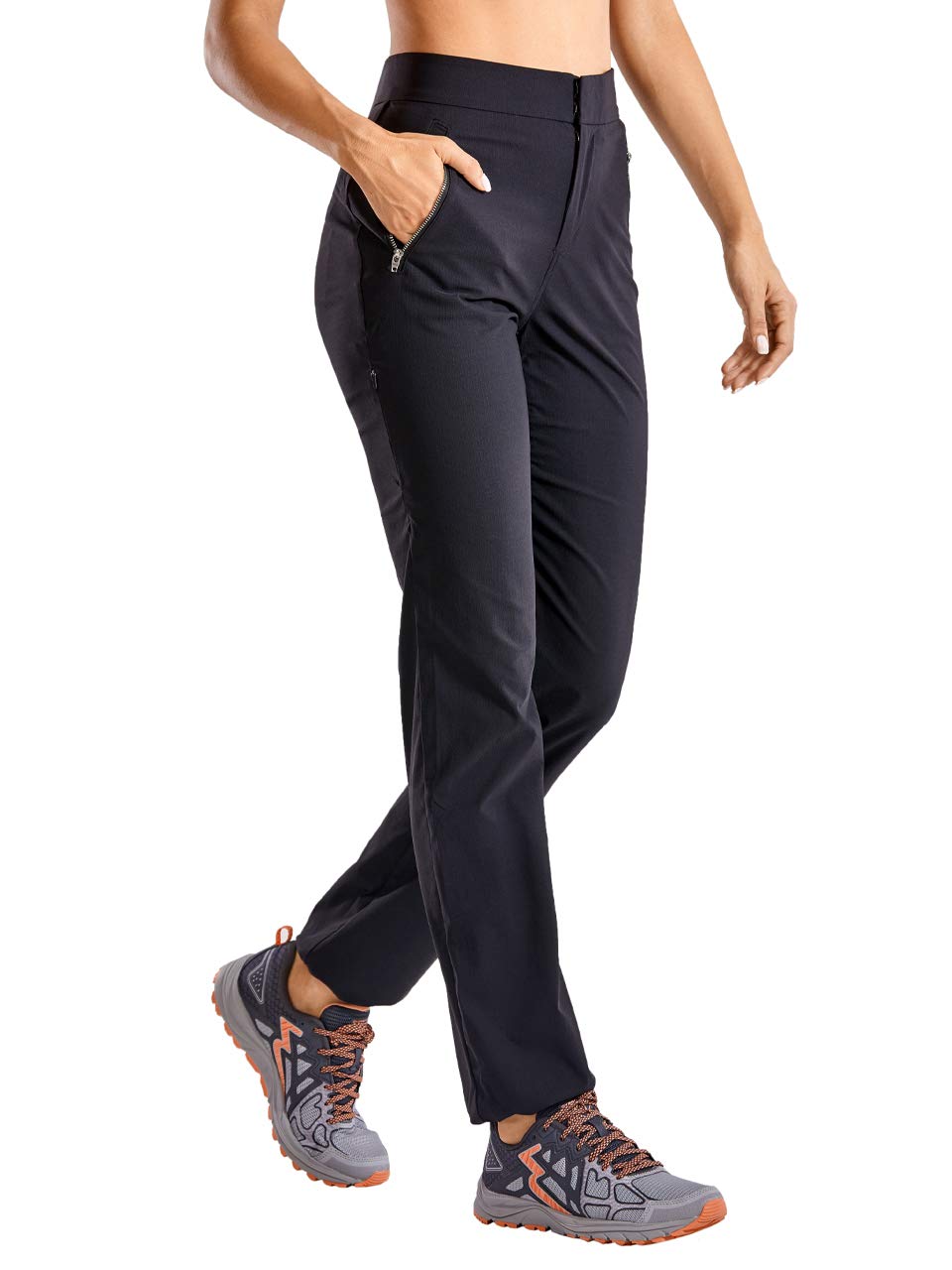 CRZ YOGA Women's Hiking Lightweight Stretch Thick Pants Outdoor Travel Workout Pants with Zipper Pockets Black Medium