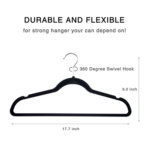 Quality First - Smartfinite Premium Velvet Hangers - Non Slip, Durable, Space Saving Hangers for Closet w/ 360 Degree Chrome Swivel Hook - Coat Hanger- 50 Pack(Black)