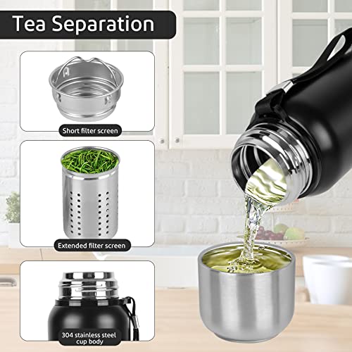GENTSAM Metal Stainless Steel Insulated Water Bottle Double Walled Leak Proof Vacuum Flask Thermal Mug for Indoor Use (Black, 34oz/1000mL)