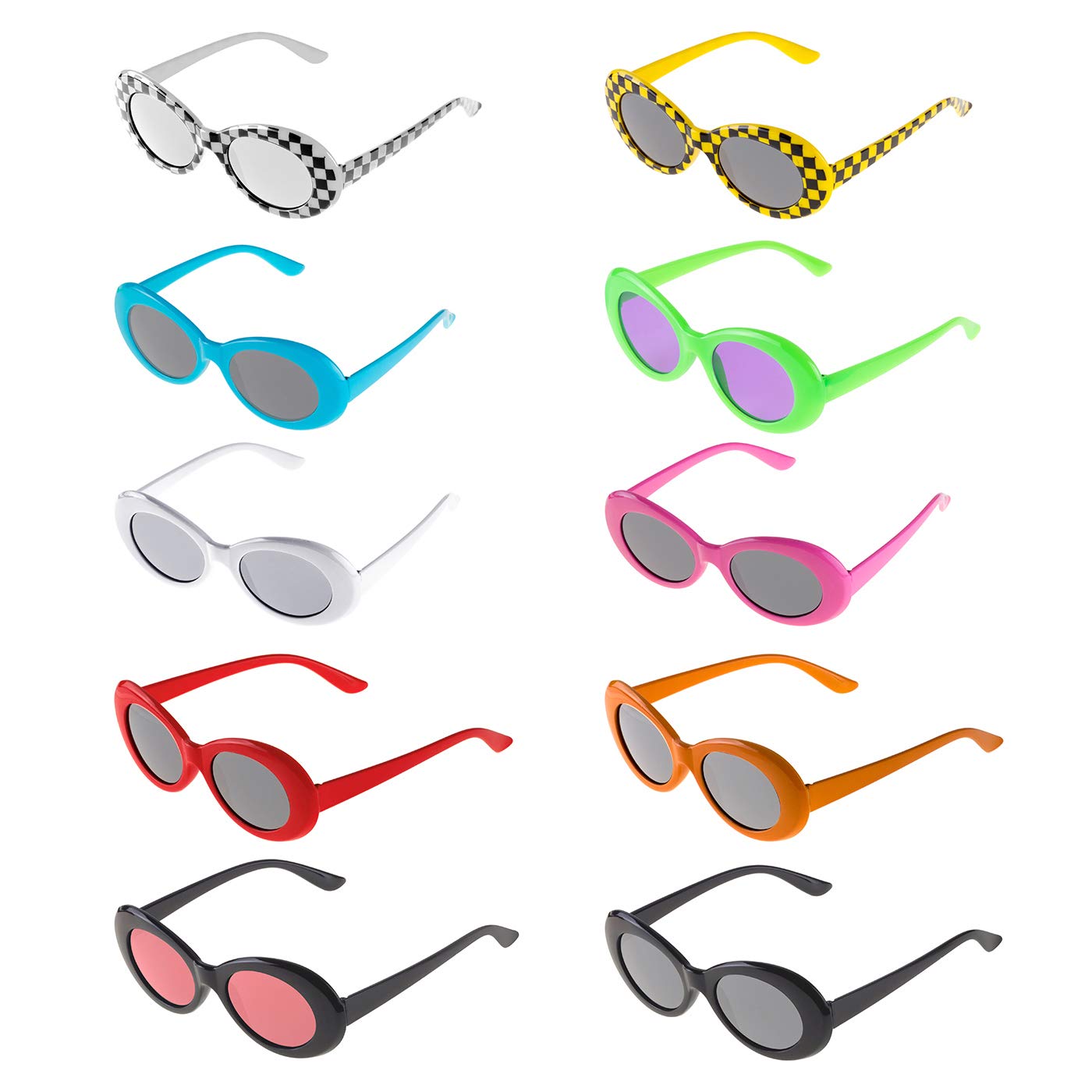 CICINUJOY 10 Pack Oval Goggles Retro Mod Thick Frame Round Lens Sunglasses Plaid Glasses for Women,Girls,Men,Teenagers,Boys