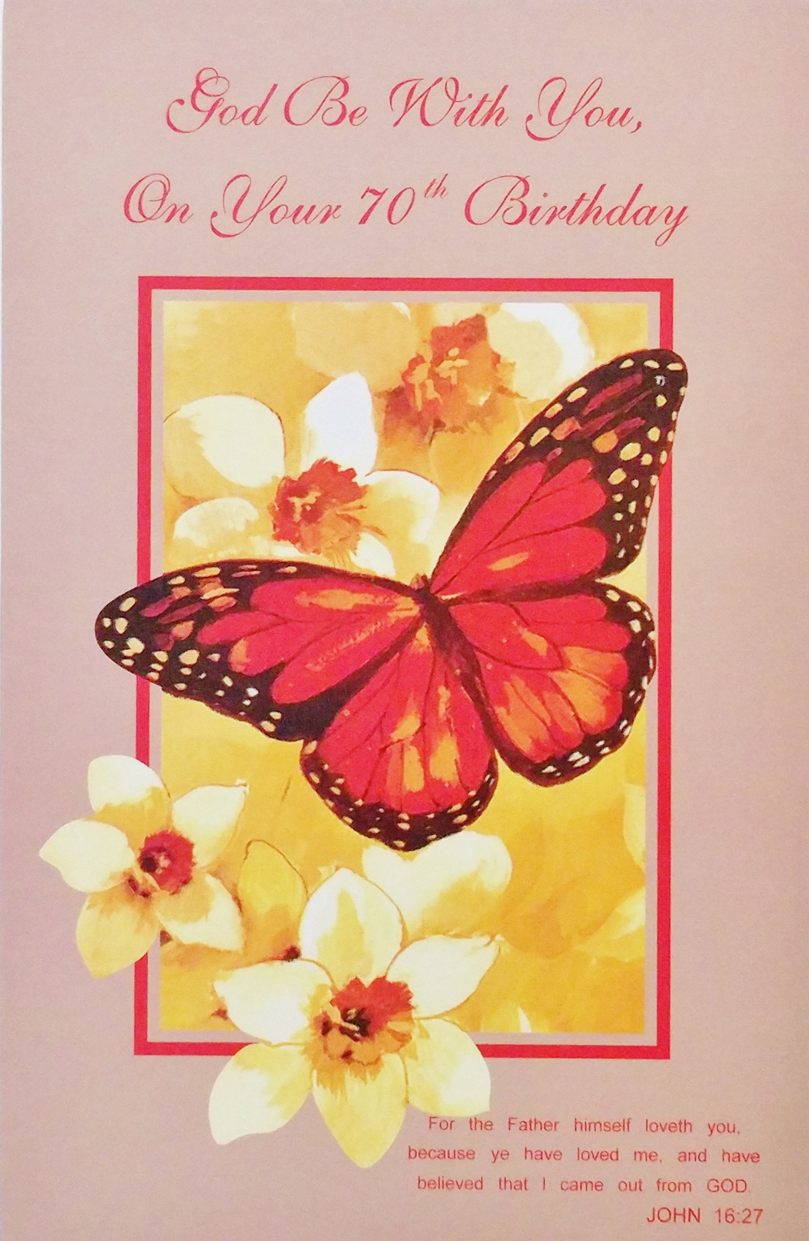 God Be With You On Your 70th Birthday Religious Greeting Card - 70 Seventy/Seventieth -"May our Lord shower upon you His choicest blessings"