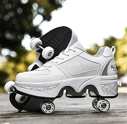 LDTXH Multifunctional Roller Skates Shoes Deformation Automatic Walking Shoes with Double-Row Deform Wheel Adult Children's Skating Shoes,5.5
