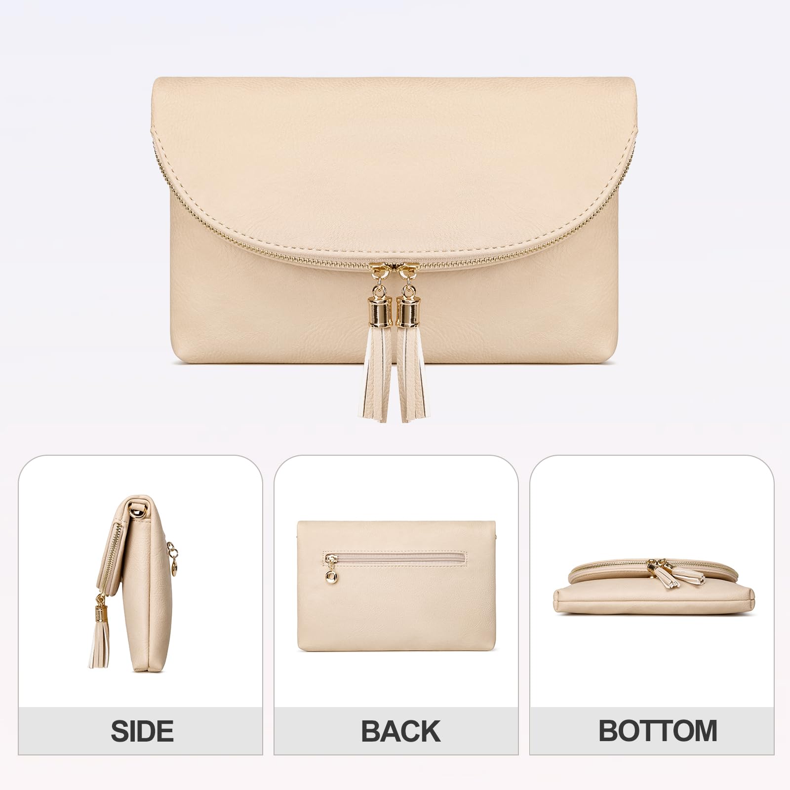 Solene Women's Envelop Clutch Crossbody Bag With Tassels Accent (WU075-Nude)