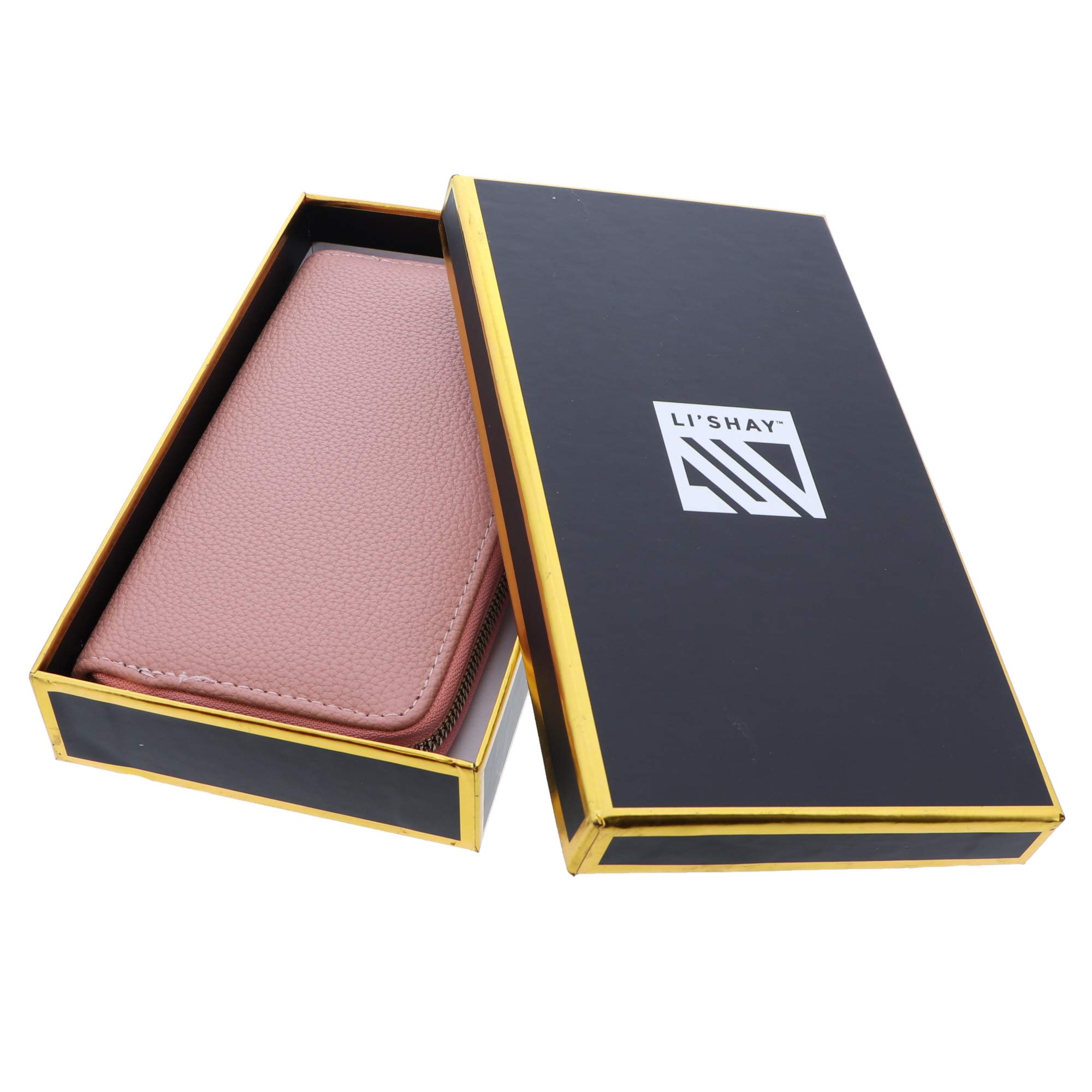 Solid Color Zipper Wallet Vegan Leather Ladies Wallets - Pink