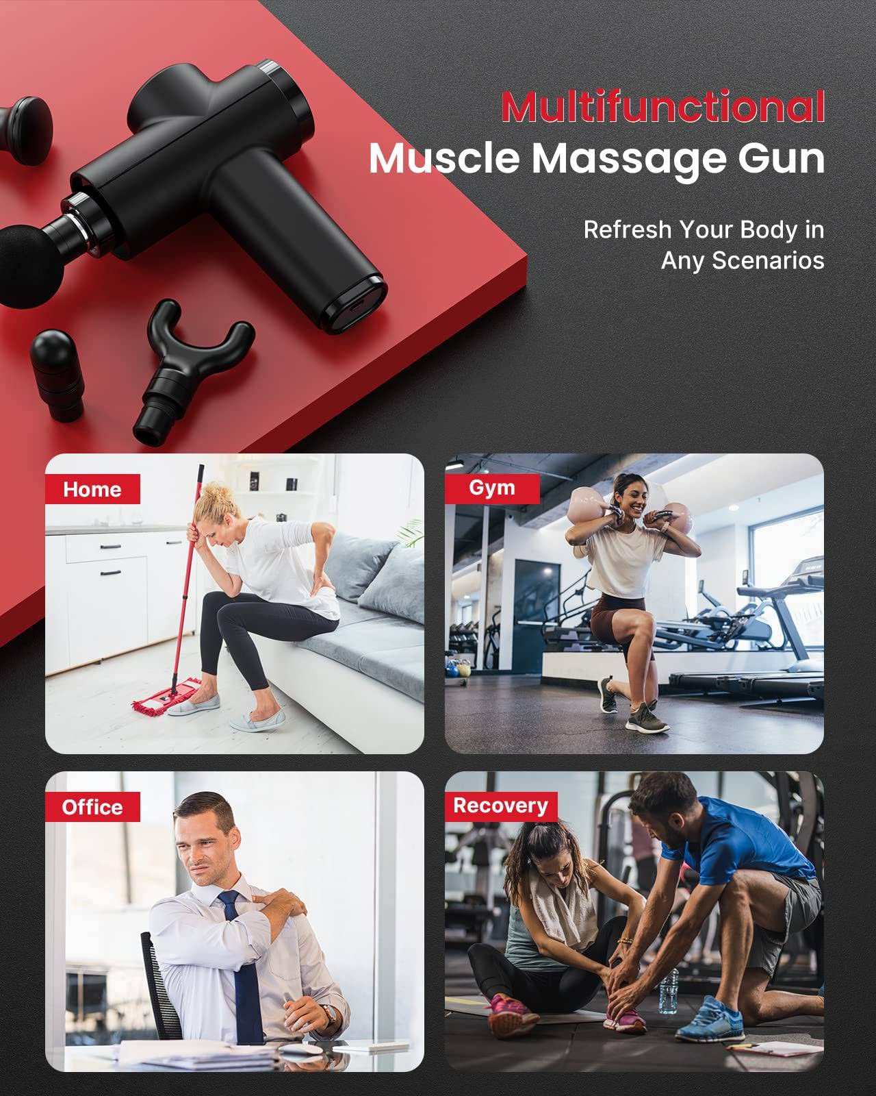 Crowndy Massage Gun Deep Tissue, Percussion Muscle Massager for Athletes, Electric Percussion Massage Guns for Muscle Fatigue Relief, 6 Speed and 4 Massage Heads(Mini)