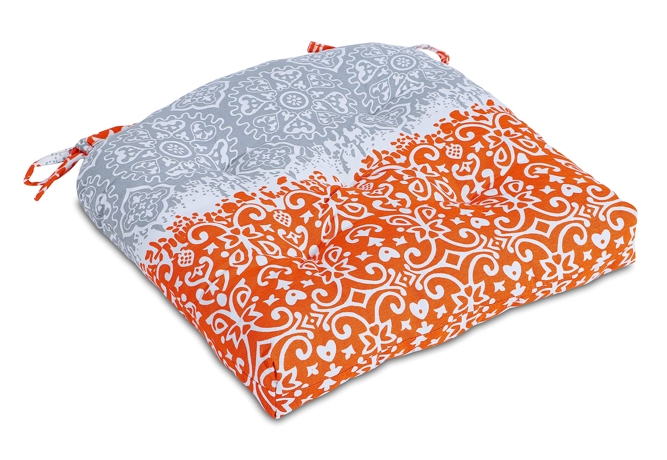 Cotton Comfortable Damask Chair Pads (Set of2) Cushions with Ties ,Handmade Thick Cotton Filling, for Dining | Office | Kitchen | Home | Living Room 16”x16'' (Orange)