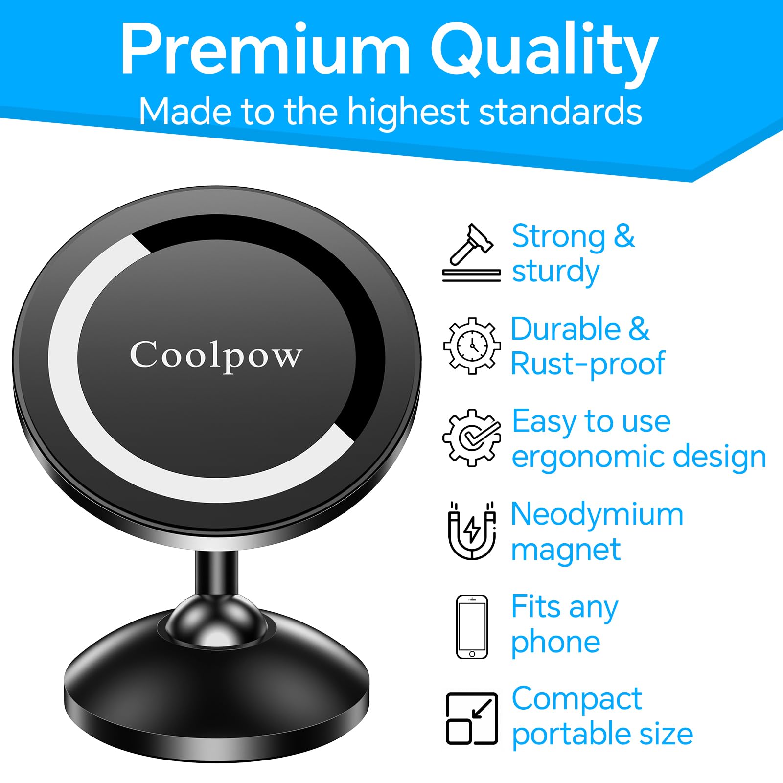 Coolpow Magnetic Phone Holder for Gym, Dual Magnetism for iPhone 14/13/12 Pro Max Series, Metal Ring for Other Android Phones, Strong Joints and Magnets for Unmatched Stability