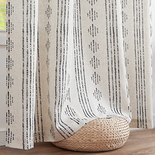jinchan Boho Curtains Linen Curtains for Living Room Black Farmhouse Boho Curtains 84 Inches Long Geometric Striped Patterned Mudcloth Grommet Top Curtains 2 Panels Black on Beige