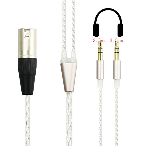 NewFantasia 4-pin XLR Balanced Cable 6N OCC Copper Single Crystal Silver Plated Cord Compatible with Hifiman Arya, Sundara, Ananda, HE400SE Headphones 2.1m/6.8ft (4-pin XLR to Dual 3.5mm Version)