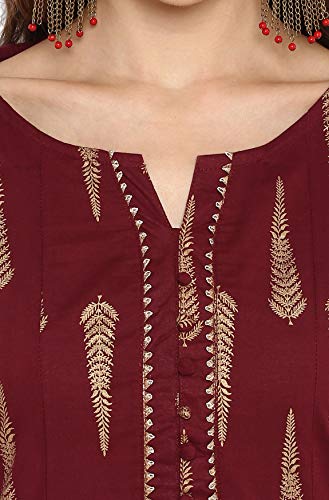 Janasya Indian Women's Tunic Tops Cotton Kurti for Women(JNE3030-KR-XXXL) Red