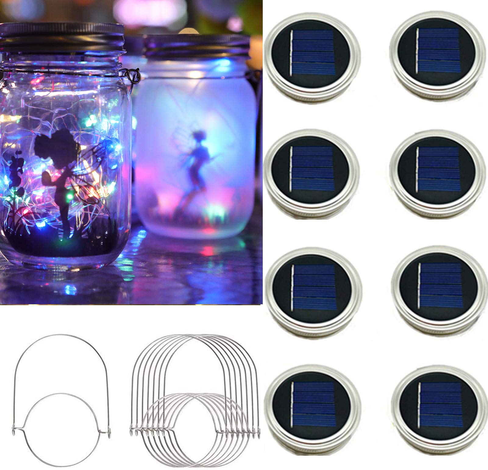 Solar Mason Jar Lights - Solar Fairy String Lights ,Lids with 8 Hangers.fairy lights solar powered outdoor waterproof ,for Mason Jar Décor ,christmas decorations,Patio Yard Garden Outdoor (No Jars)