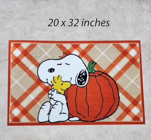 Nourison Peanuts Accent Throw Rug 20 x 32 inches Non-Skid Latex Backing Cartoon Character Print (Fall Pumpkin Rug)