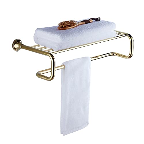 Golden Wall Mounted Bath Towel Rack 2 Layer, Durable Brass Towel Bar Length 60cm Modern Simple Towel Holder for Bathroom Kitchen Home Décor-60x26.5cm