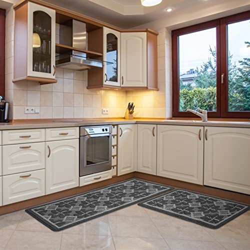 EGOBUY 47x19 Inch/31x19 Inch Kitchen Mat Rugs Made of Polypropylene 2 Pack Soft Kitchen Rug Set Specialized in Anti Slippery & Machine Washable for Home Kitchen, Grey
