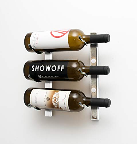 VintageView W Series (1 Ft) - 3 Bottle Metal Wall Mounted Wine Rack (Brushed Nickel) Stylish Modern Wine Storage with Label Forward Design