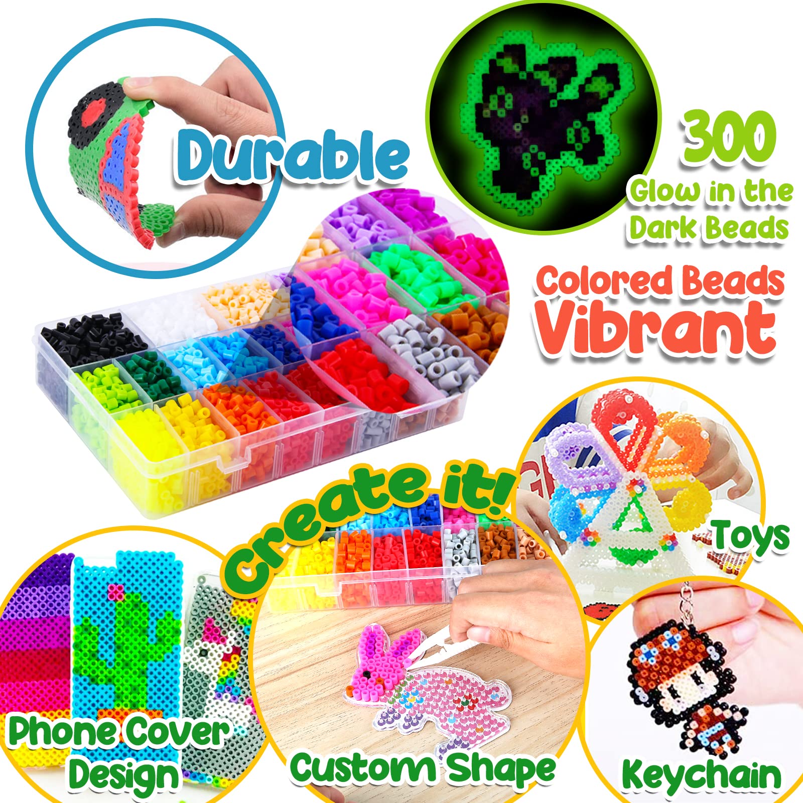 Goody King Board Fuse Beads Iron Set - Fuse Beads Set for Kids Crafts with Bead Pegboard and Aqua Pony Beads, Pixel Art and Craft Bead Kit (Large Set with Iron)