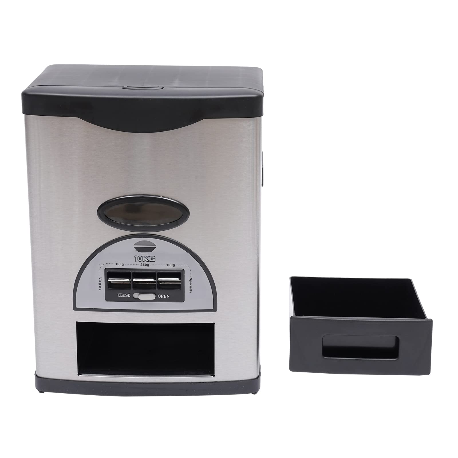 Fetcoi Auto Rice Dispenser Container, Stainless Steel Rice Dispenser, 10kg/22lb Large Capacity Automatic Rice Storage Container Kitchen Rice Dispenser Countertop, Black