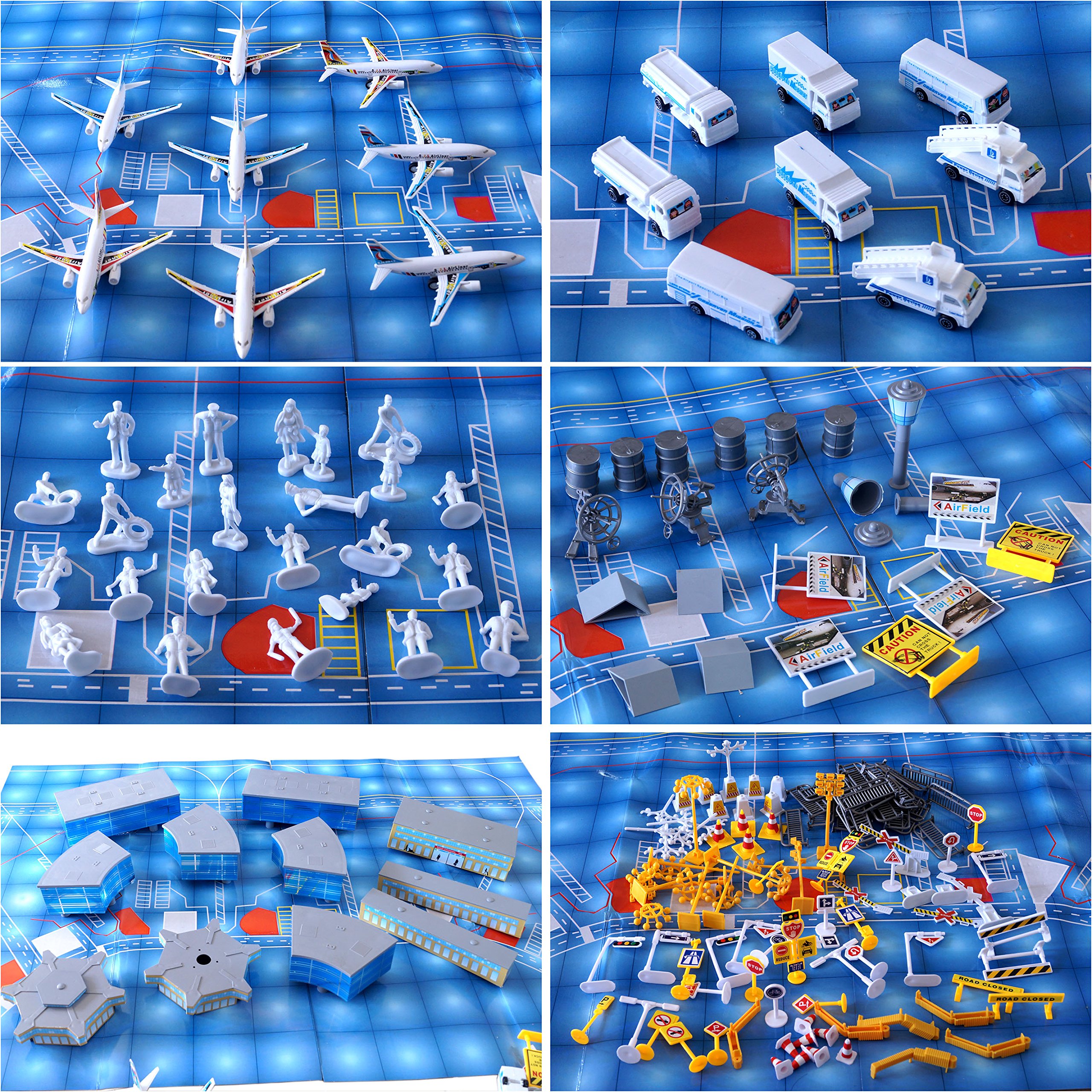 International Airport Assembled Toy 8 Planes and 8 Vehicles 200 Pieces Aircraft Model Playset Simulated Scene