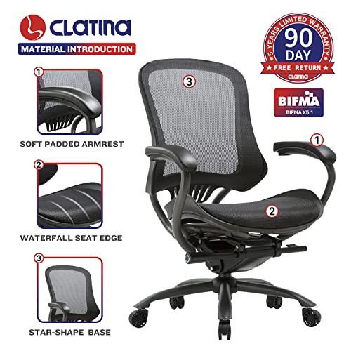 CLATINA Ergonomic High Mesh Swivel Executive Chair with Adjustable Height Arm Rest and Lumbar Support Back for Home Office