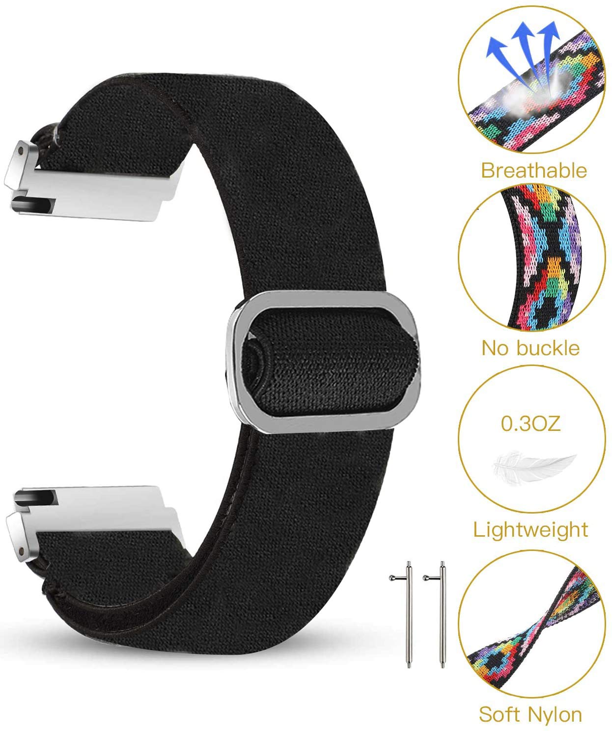 Lamshaw Compatible for ANDFZ Smartwatch Band, Stretch Elastics Nylon Adjustable Replacement Strap Compatible for ANDFZ T42 1.72/Geelyda Y20 Pro/SOUYIE T45S Smartwatch (Black)