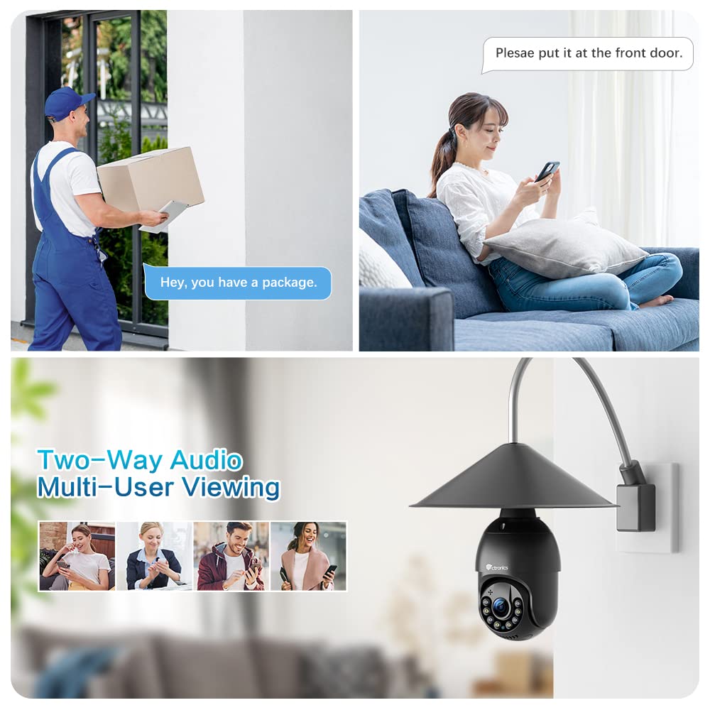Ctronics 2.5K 4MP Light Bulb Security Camera, 2.4/5GHz WiFi Indoor/Outdoor Camera, 355° PTZ IP Surveillance Camera Wireless for Home Security, Human Detection, Auto Tracking, Color Night Vision