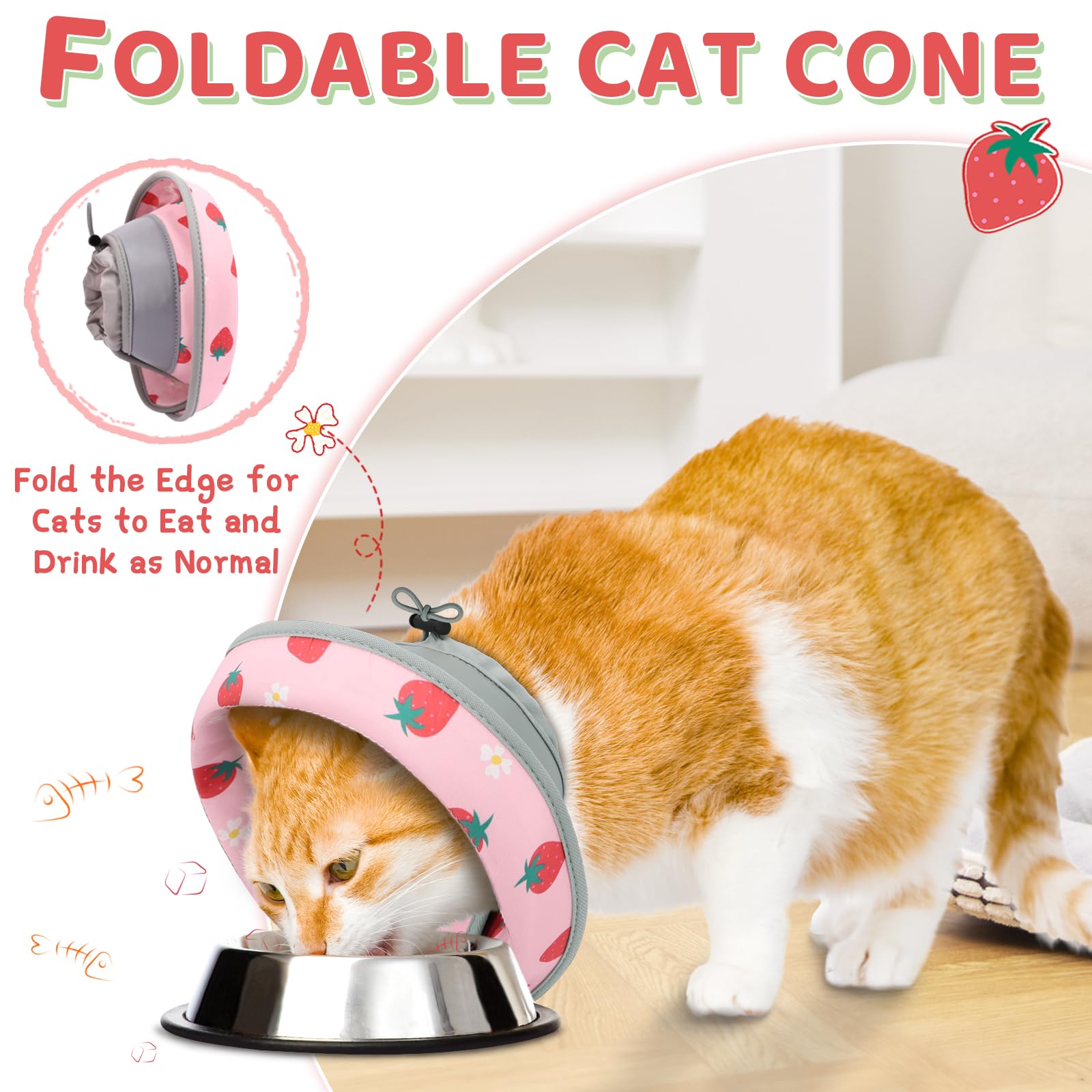 GoGoPaw Cat Cone, Adjustable Cat Cone Collar Soft to Stop Licking, Foldable Cute Cat Cone Alternative, Water Resistant Neck Cone for Cats, Lightweight Cat Recovery E Collar for Cat Kitten(Pink,S