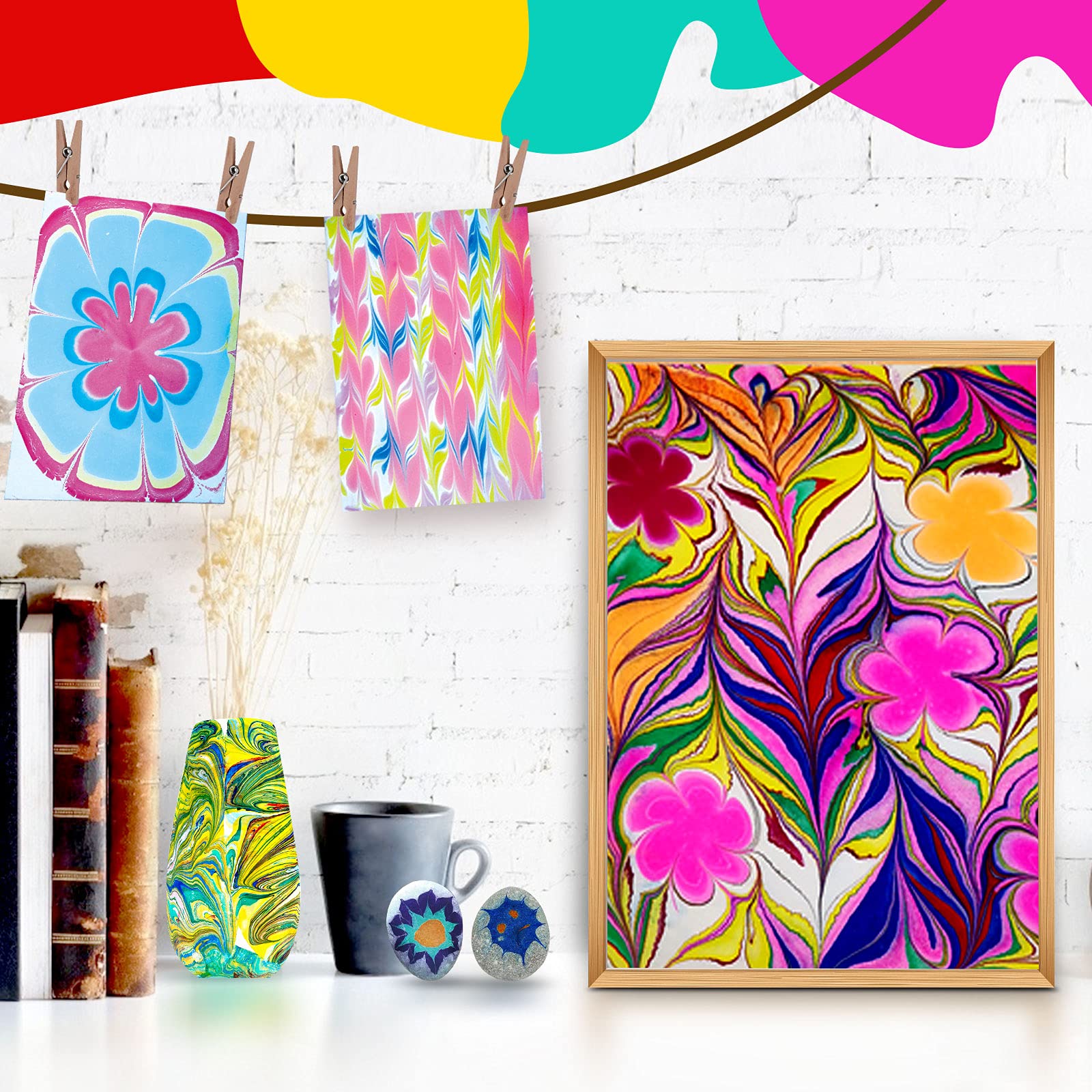 TBC The Best Crafts Marbling Art Paint Kit, 6 Bottles Marbling Inks(19ml Each), Art of Painting on Water, Ebru Art
