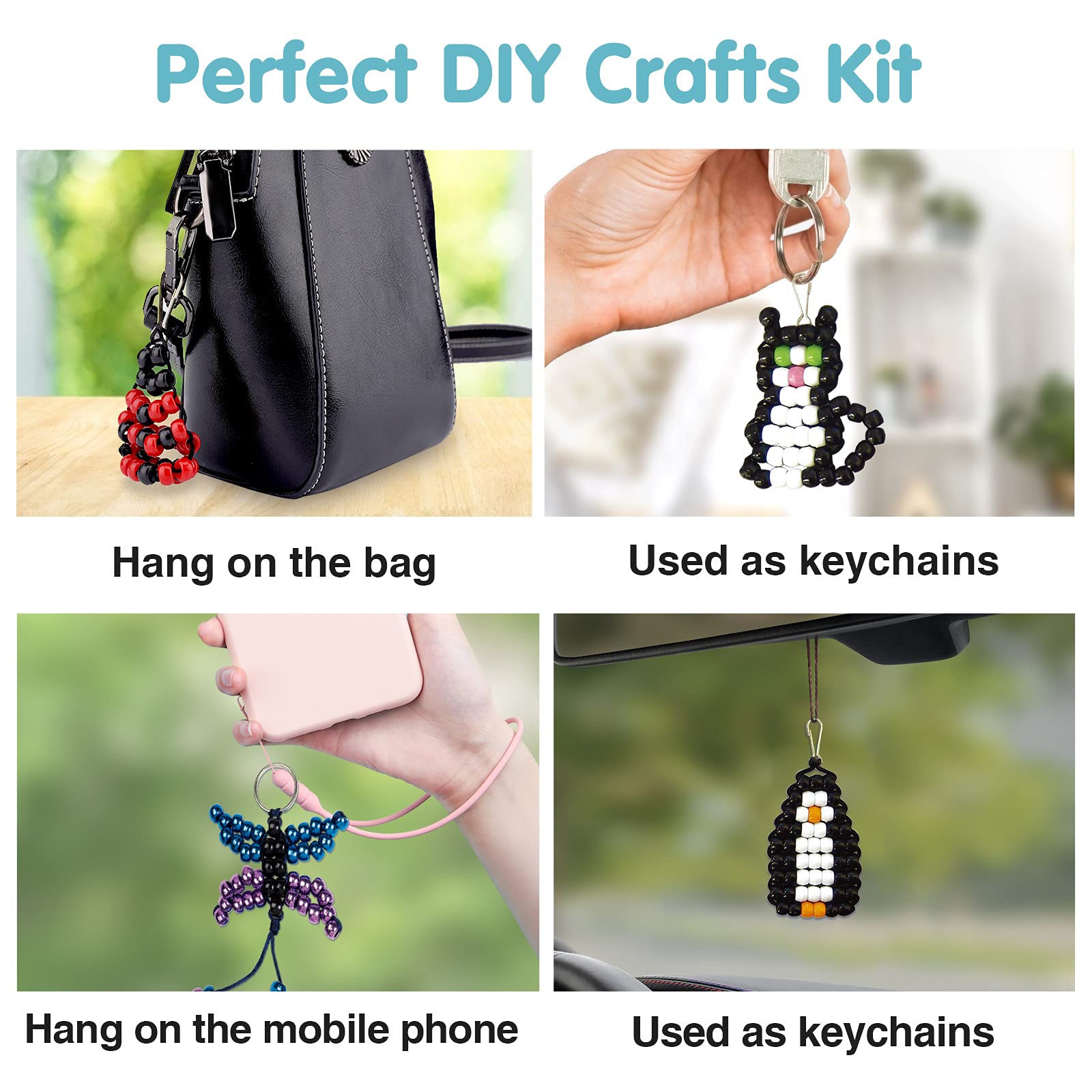TBC The Best Crafts 641 PCS Bead Pets Crafts for Kids Pony Beads Pet Keychain Craft Kit DIY Keychain Kit Create Your Own Backpack Hook Keyring Lanyard Clips Kit Craft Projects Art Toys for Girls Boys
