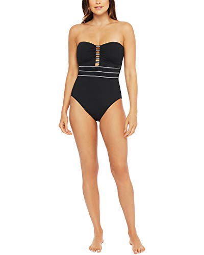 La Blanca Women's Standard Bandeau One Piece Swimsuit, Black/White//Zig and Zag, 0