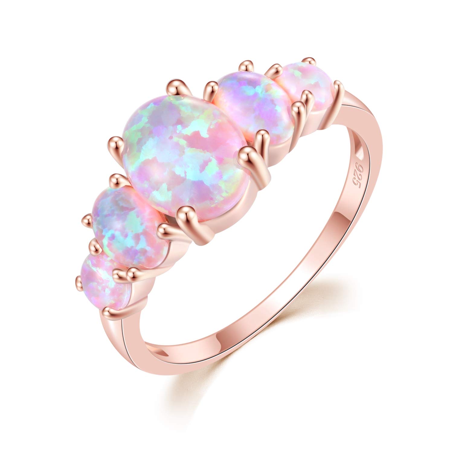 CiNily 14K Rose Gold Plated Pink Fire Opal Ring for Women October Birthstone Engagement Wedding Ring Size 7