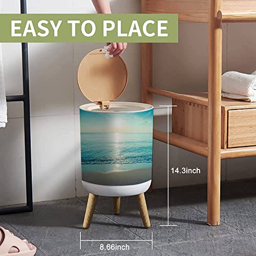 IBPNKFAZ89 Small Trash Can with Lid Beautiful Silhouette Sunset at Tropical sea Garbage Bin Wood Waste Bin Press Cover Round Wastebasket for Bathroom Bedroom Kitchen 7L/1.8 Gallon