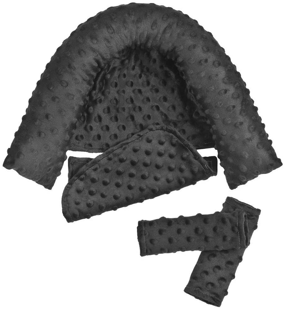 LANBAILU Baby Head Support and Strap Covers for Car Seats Strollers Infant Head Support Pillow (Black)