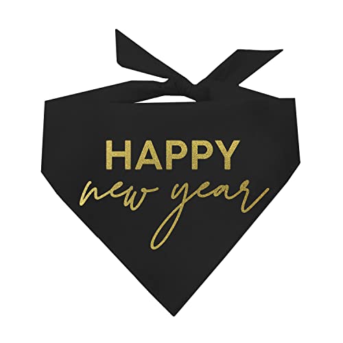 Happy New Year Dog Bandana (Gold on Black) Happy New Year 2023