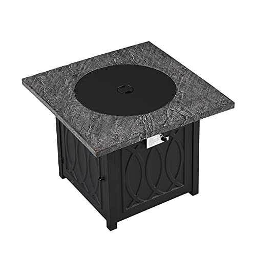 Ehomexpert 50,000 BTU Fire Pit Table,32-inch Outdoor Garden Square Auto-Ignition Propane Gas Fire Table with Waterproof Cover for Patio Courtyard Balcony,Black