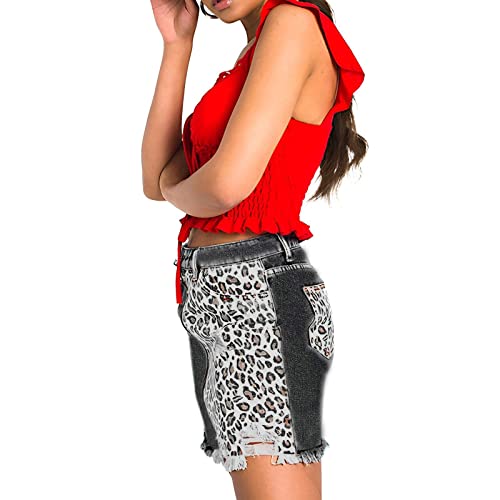 Denim Skirts for Women Above Knee Length Womens Casual Elegant Leopard Prints Pockets Zip Skirt Red Skirts