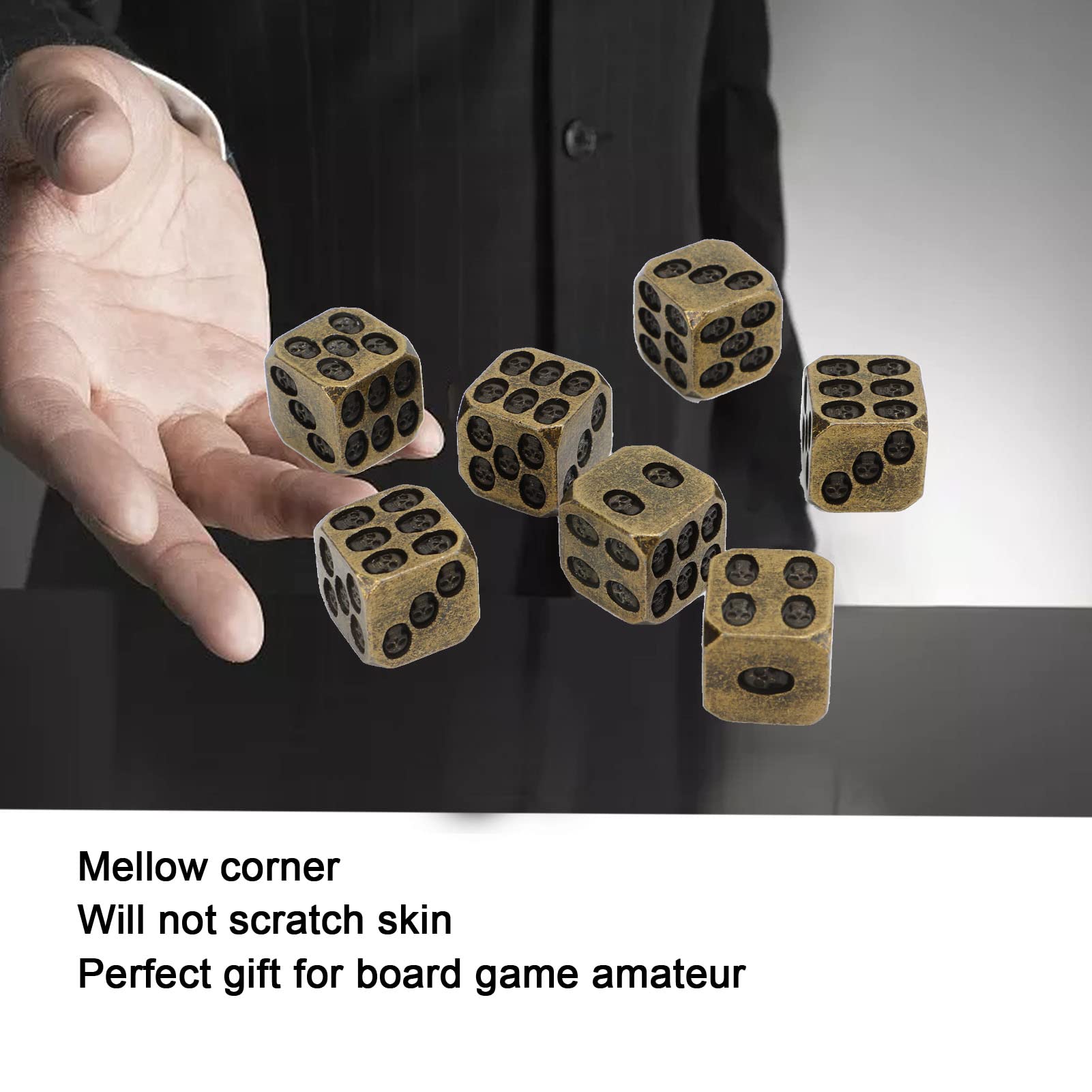 D6 Metal Dice Set, 6 Inlaid Skull Dice Set DND Dice Set with Gift Box 7 Pcs 6 Sided Polyhedral Metal Dice Set Portable Dungeons and Dragons Dice Set for DND RPG Pathfinder, Gifts(Bronze)