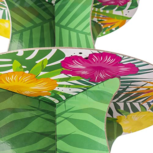 Royal Bluebonnet Tropical Cupcake Stand, 3 Tier Cupcake Stand, Hawaiian Cupcake Stand for Tropical Party Decorations, Cardboard Cupcake Stand for Birthday Party, Luau Cupcake Stand, Cup Cake Stand