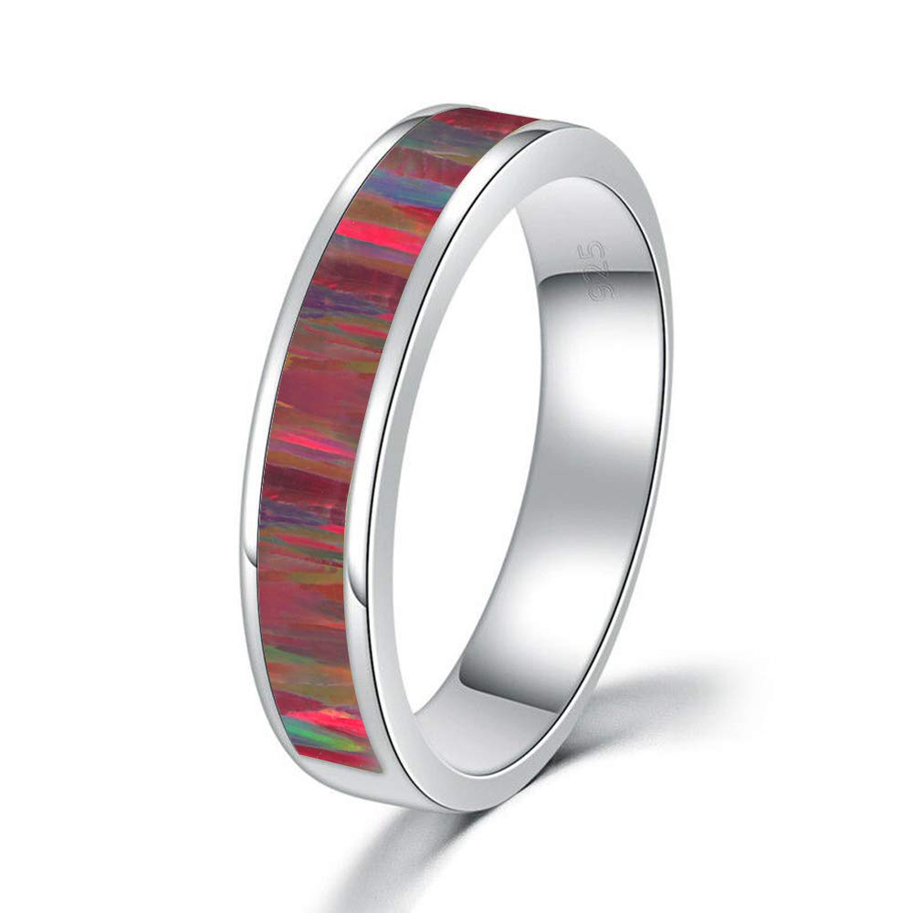 CiNily Orange Opal Wedding Band Ring Sterling Silver Plated Eternity Engagement Stackable Ring Size 7