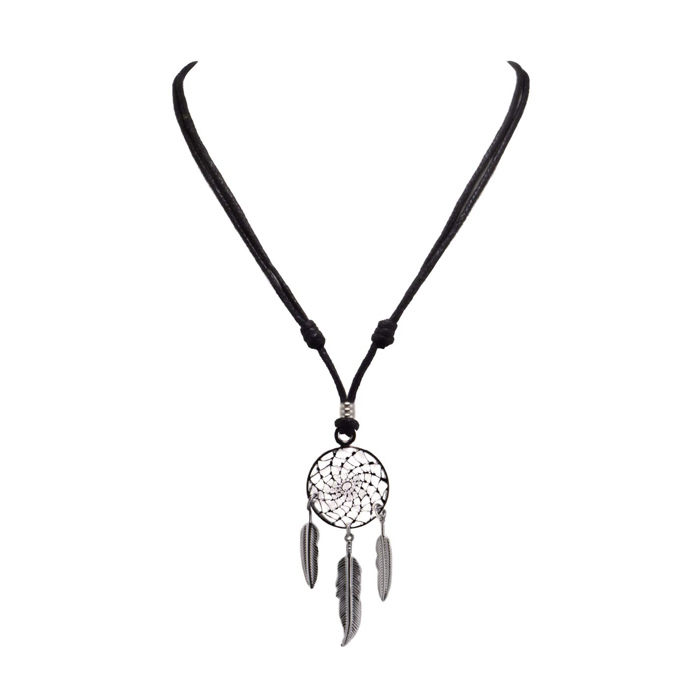 BlueRica Dreamcatcher on Adjustable Black Cord Necklace (Chrome Finish)