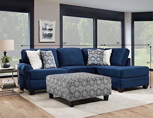 Roundhill Furniture LAB8642SEC-GN Contemporary L-Shape Sectional Sofa, Groovy Navy