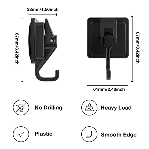 Khdrvok Heavy Duty Vacuum Square Cup Hook, Easy to Install and Remove, Black- Plated Plished Super Suction for Kitchen, Bathroom and Restroom, 2Pack