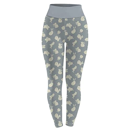 Easter Lift Leggings Cute Bunny Rabbit Eggs Patterned Compression Tights Rabbits Ultra Soft Sporty High Waisted Grey