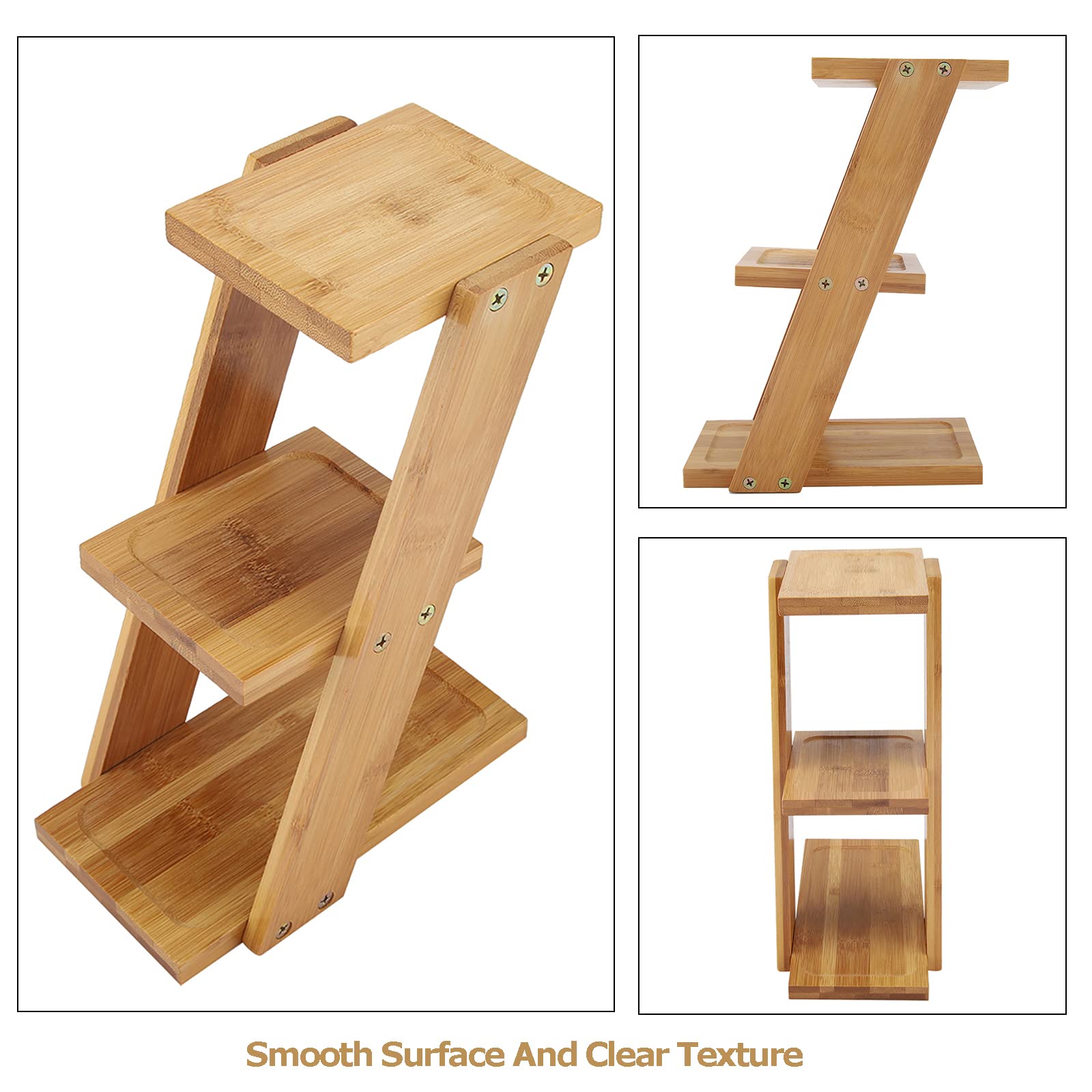 SOONHUA Mini Bamboo Plant Flower Stand,3 Tier Plant Display Ladder Shelf Flower Pot Storage Rack Display Shelving Unit Holder for Indoor and Outdoor Use Decor