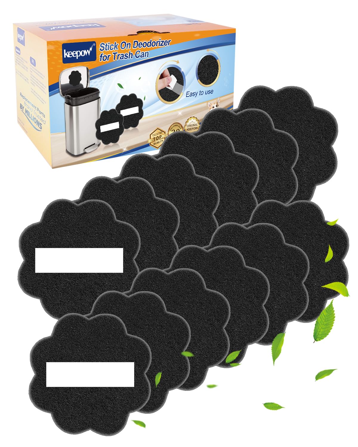 KEEPOW Stick On Deodorizer for Trash Can, 12 Pack Garbage Can Deodorizer Stick On Charcoal Filters for Compost Bucket for Indoor Kitchen Compost Bucket, Countertop and Recycle Bins (Flower)