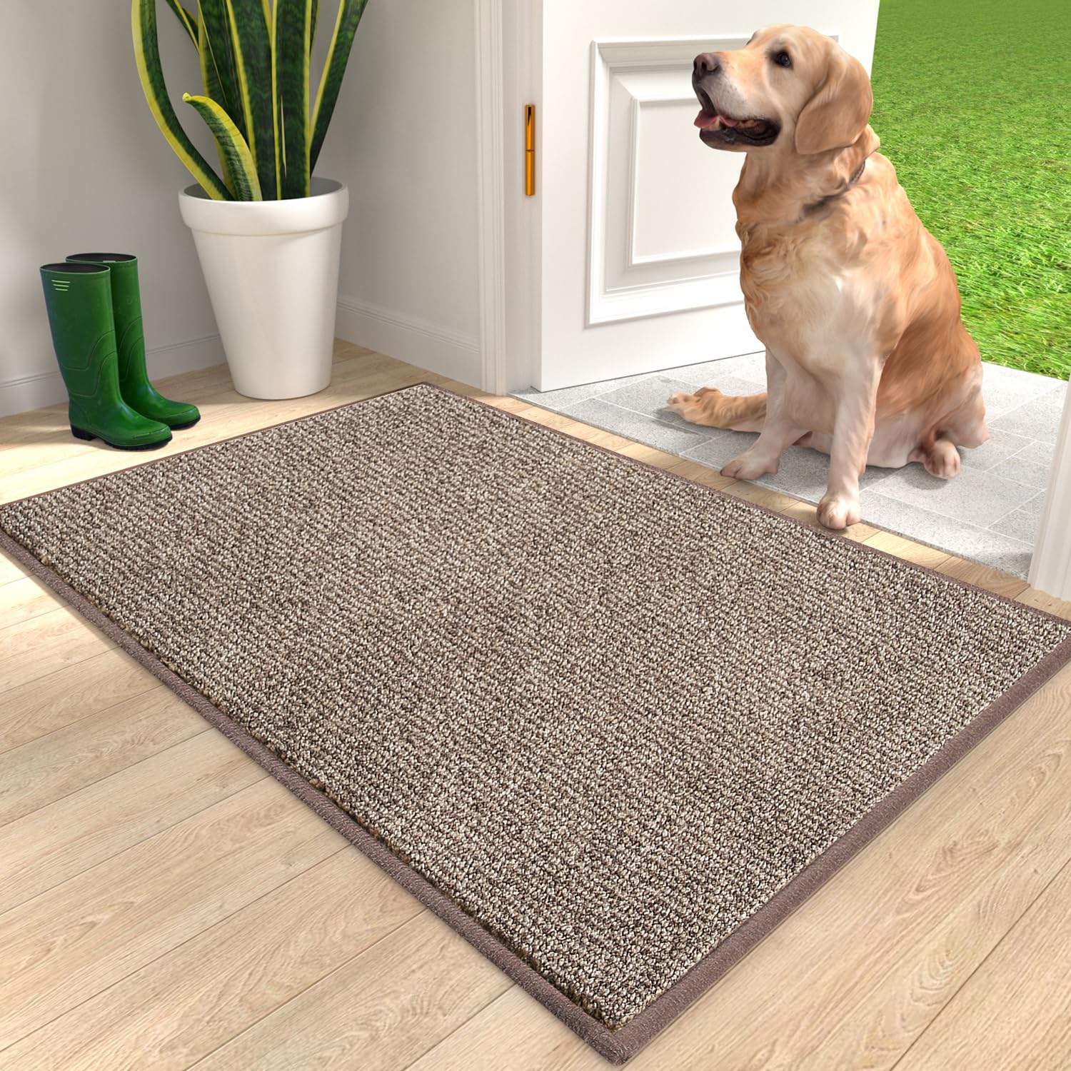 Door Mat Indoor 24" x 36", Entryway Rug Dirt Trapper Door Mats, Non-Slip Machine Washable TPR Rubber Absorbent Door Mats Great for Entryway Garden Hallway, Beige