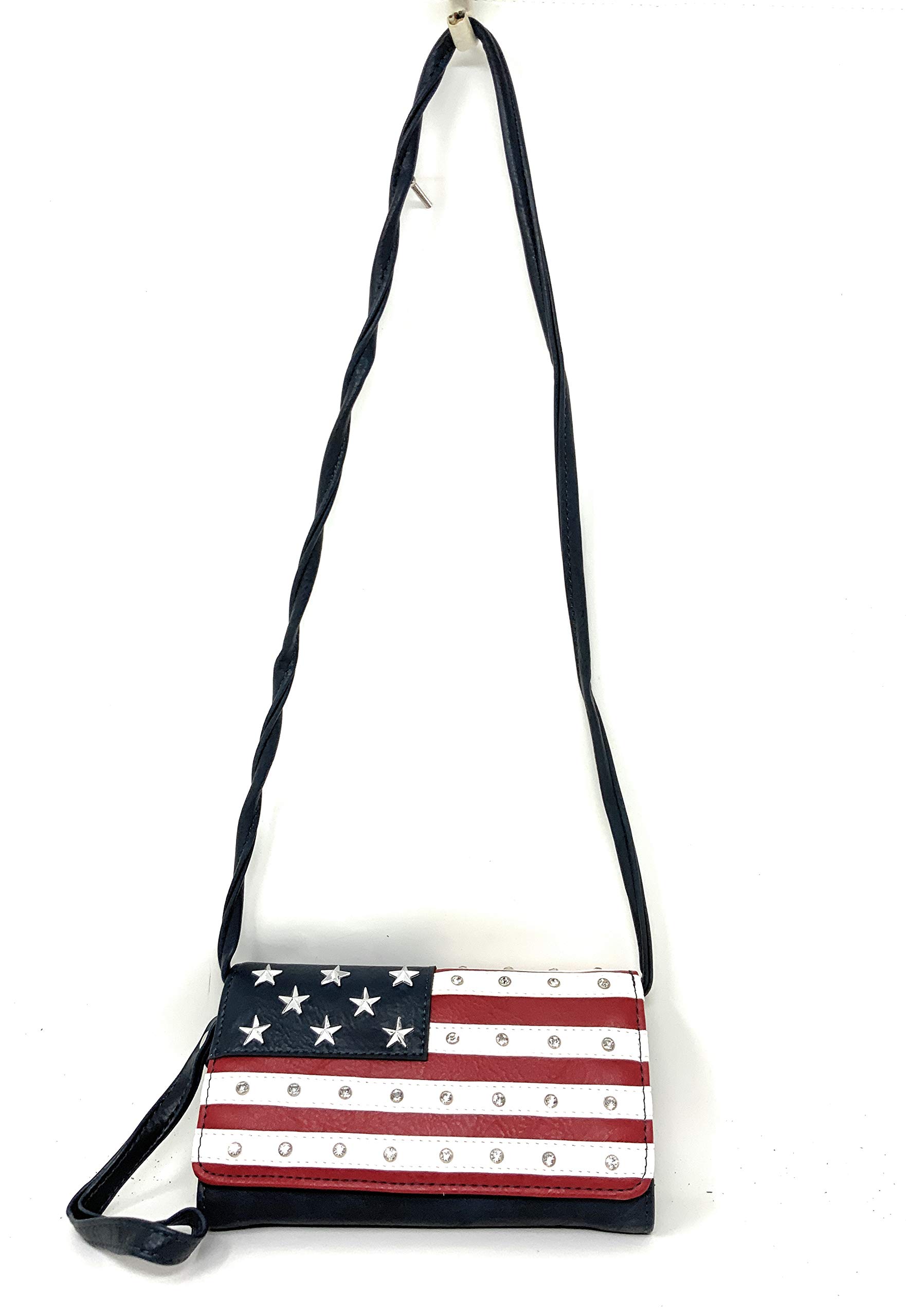 Texas West American Flag Rhinestone Women's Concealed Handbags Purse Wallet Set in Multi-Color (Crossbody Wallet Only- American Flag)