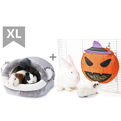 JanYoo Warm Bunny Bed for Rabbits Outdoor Cage & Rabbit Hay Feeder Halloween