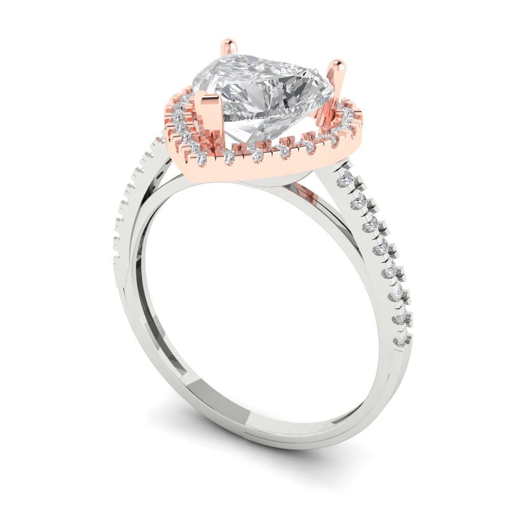 Clara Pucci 2.27 Carat Heart Cut Natural Diamond SI1 SI2 J K 14K White Rose Solid Gold Halo Bridal Wedding Engagement Designer Ring size 6