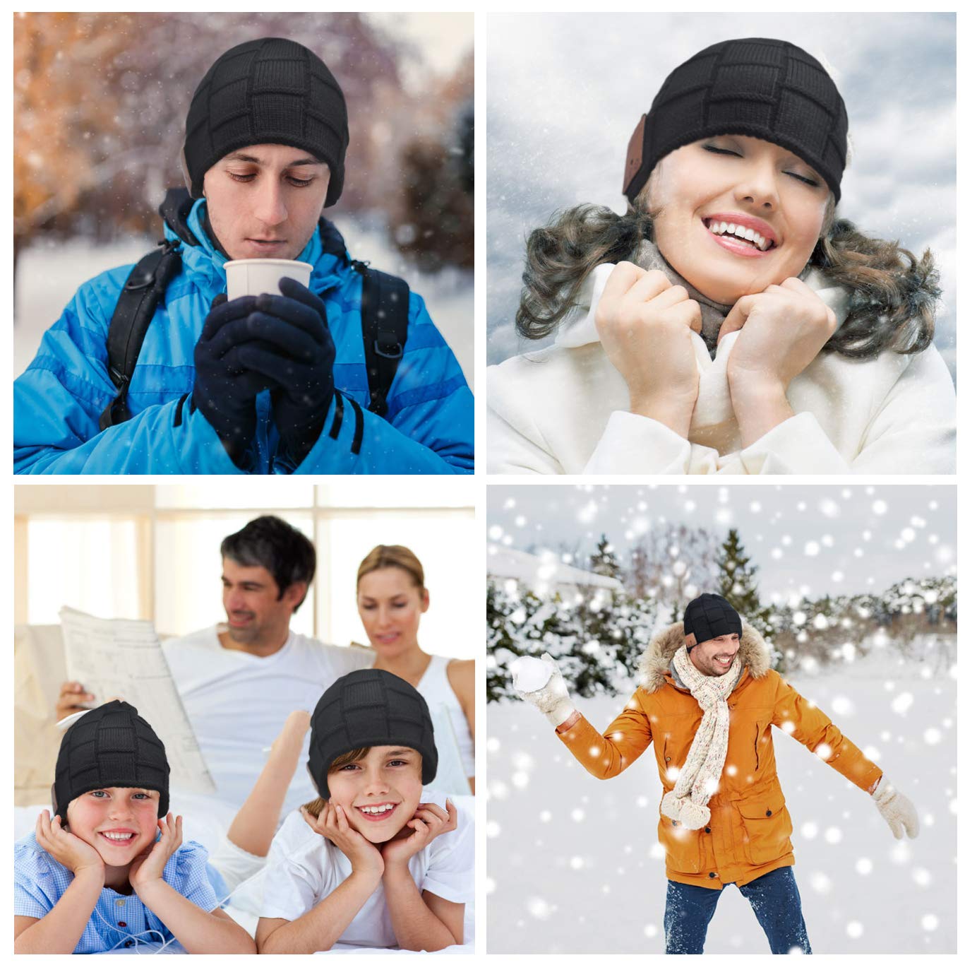 Bluetooth Beanie Hat Christmas Stocking Stuffers Unique Gifts for Men Women Black/White